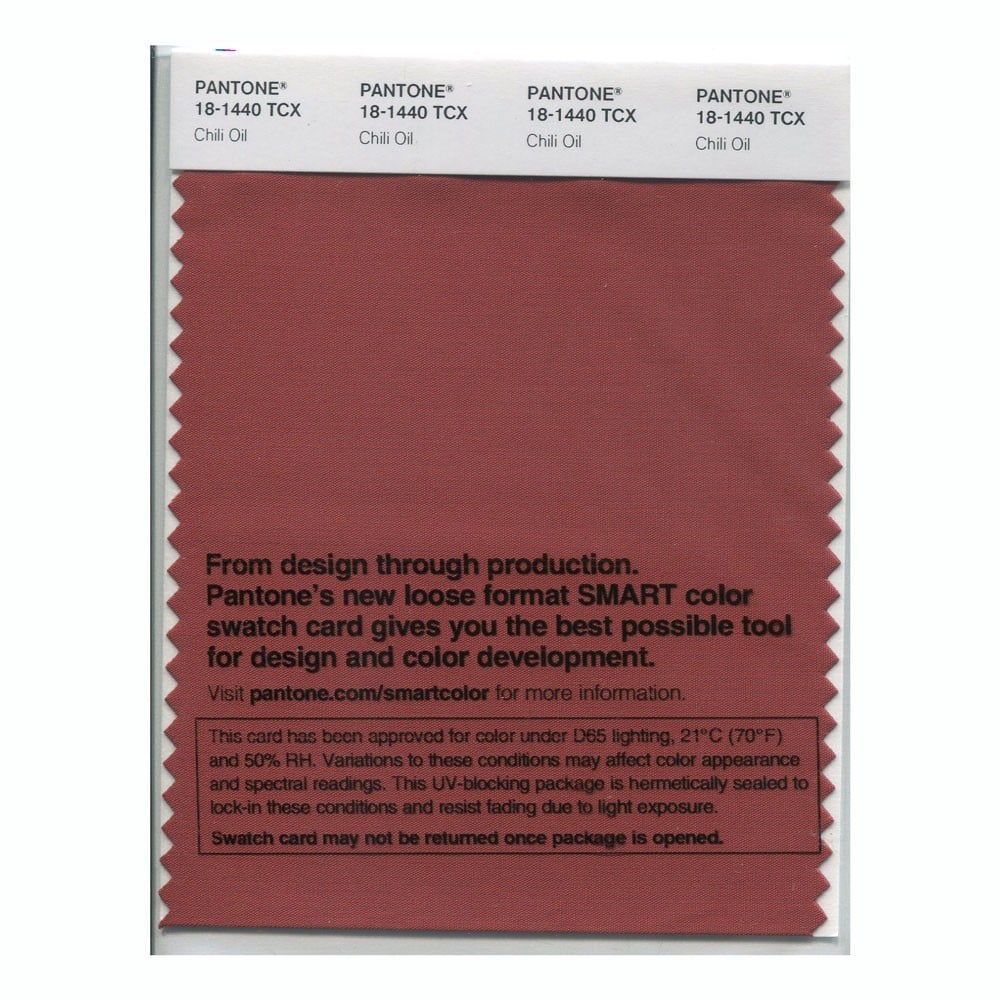 Pantone 18-1440 TCX Swatch Card Chili Oil – Design Info